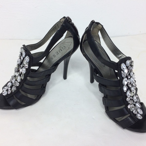 Guess | Shoes | Guess Black Strappy Shoes High Heel Rhinestone 6m ...